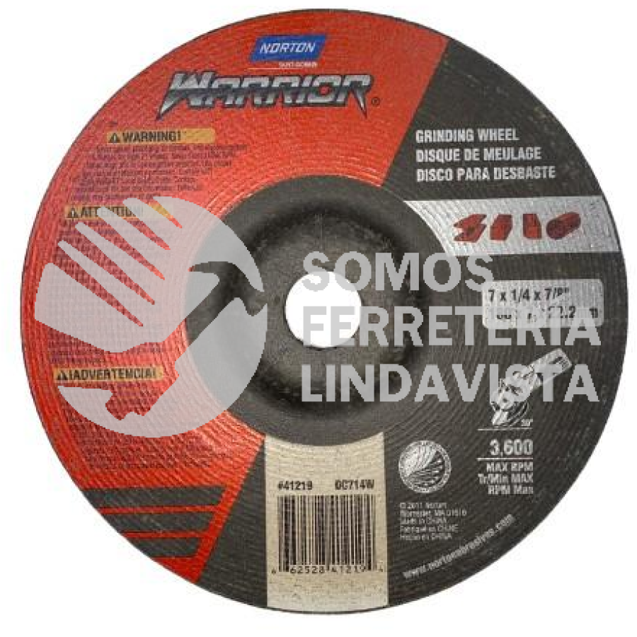 66252841219 DISCO PARA DESBASTE TIPO 27 WARRIOR 7" X1/4X7/8IN 180X6 ...