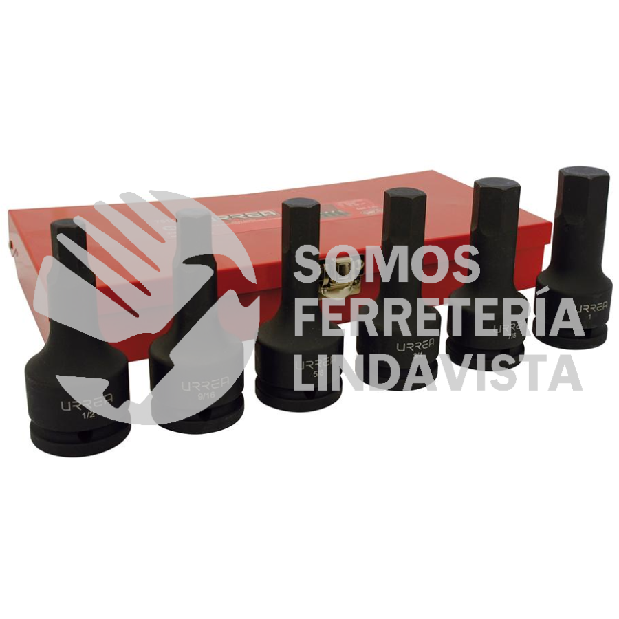 75150 JUEGO DE DADOS DE IMPACTO CON PUNTA HEXAGONAL CUADRO DE 3/4", EN PULGADAS, 6 PIEZAS URREA ...