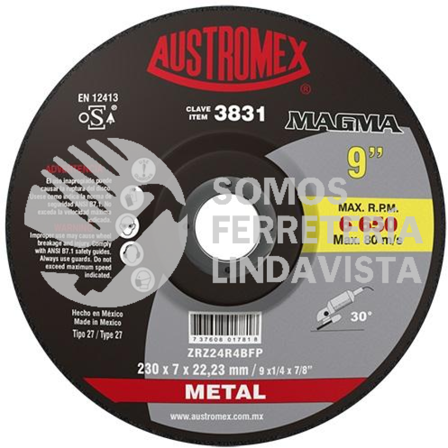 3831 DISCO CON CENTRO DEPRIMIDO PARA DESBASTE DE METAL MAGMA TIPO 27 ...