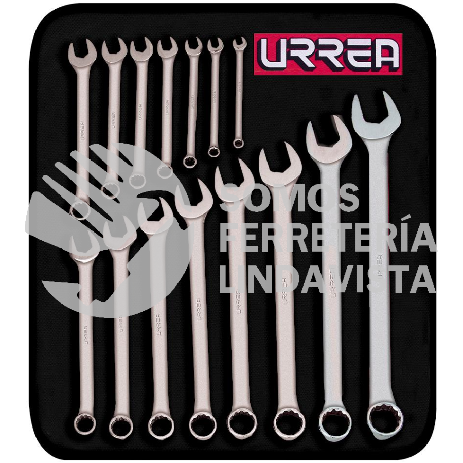 1200FA JUEGO DE 15 LLAVES COMBINADAS SATINADAS EN PULGADAS, 12 PUNTAS URREA - Ferreteria Lindavista