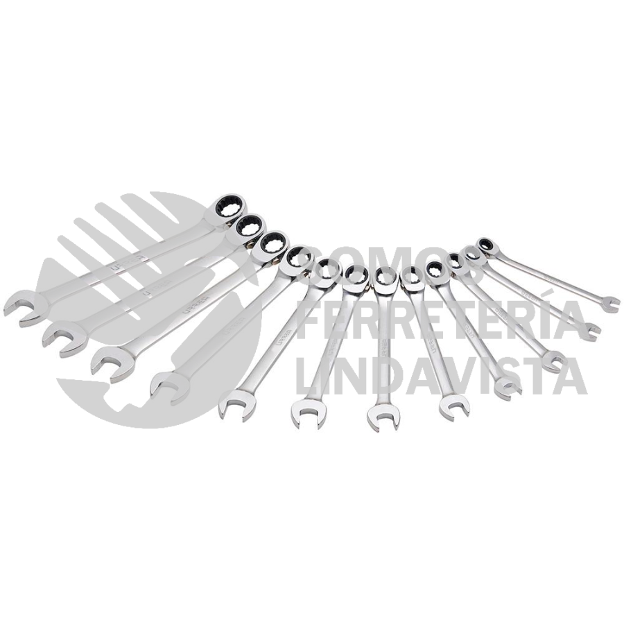 JLMC12MR JUEGO DE 12 LLAVES COMBINADAS PULIDO ESPEJO DE MATRACA SPLINE REVERSIBLE METRICAS URREA ...