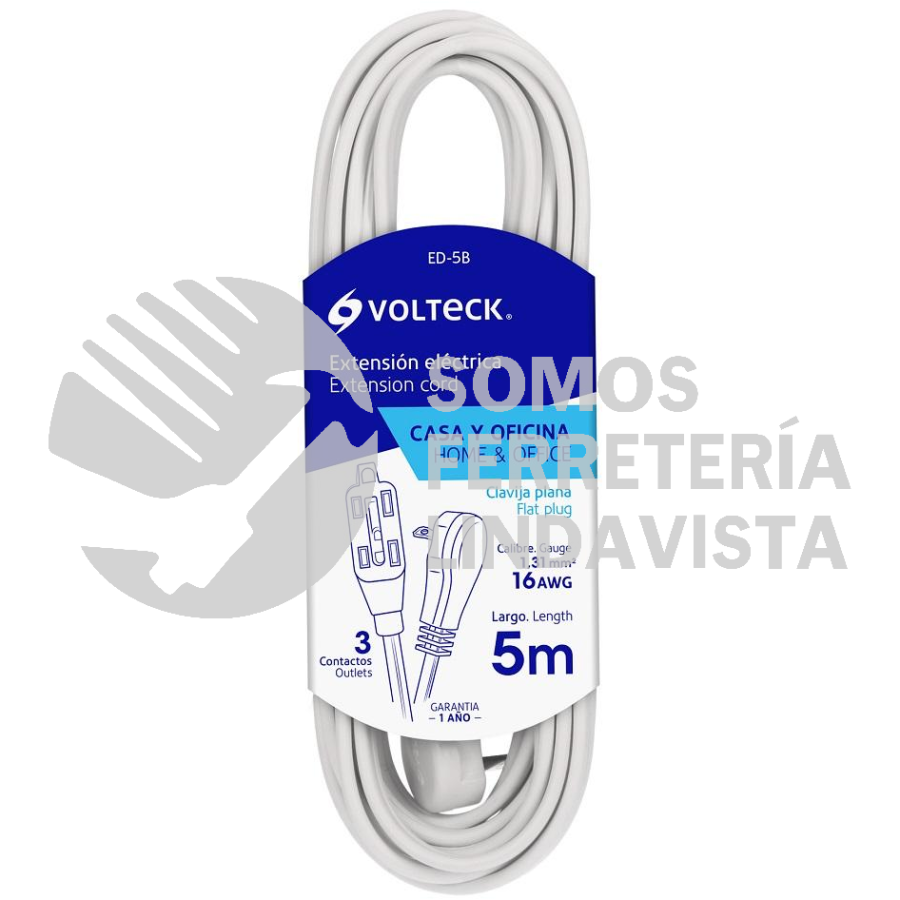 48018 ED-5B EXTENSION ELECTRICA DOMESTICA 5 M BLANCA CON CLAVIJA PLANA ...