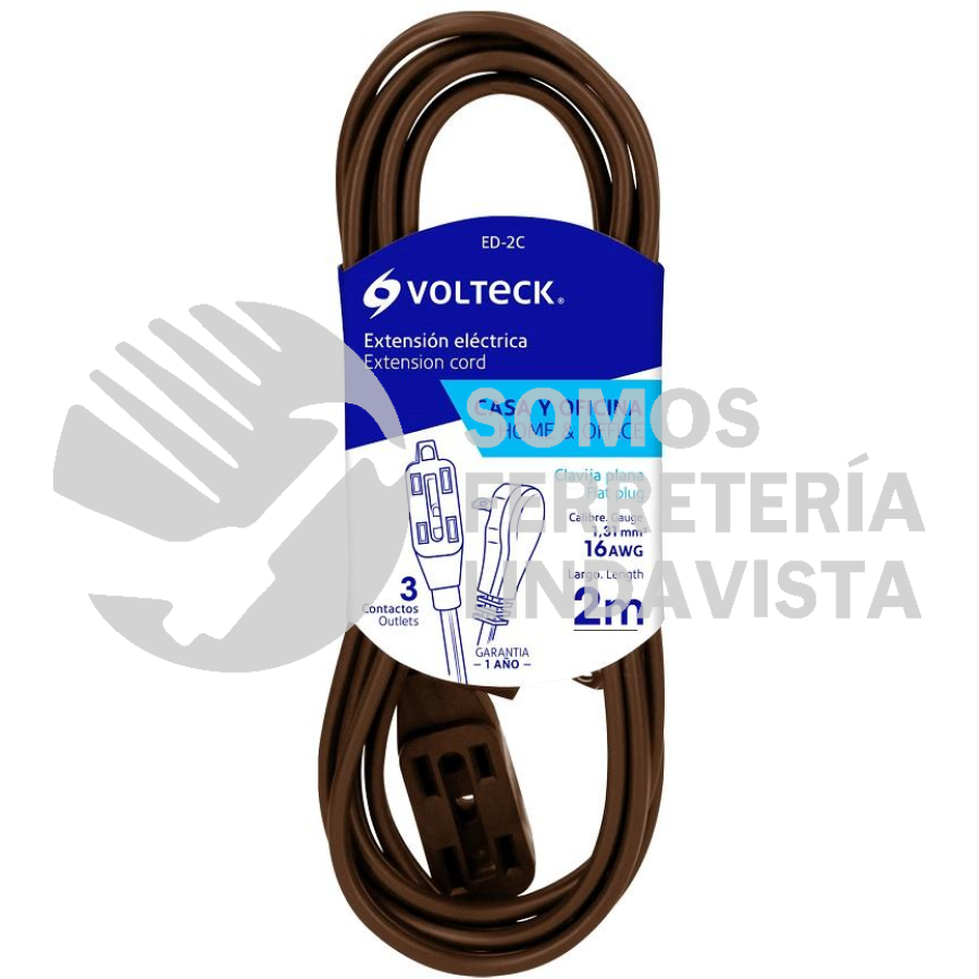 48001 ED-2C EXTENSION ELECTRICA DOMESTICA 2 M CAFE CON CLAVIJA PLANA ...
