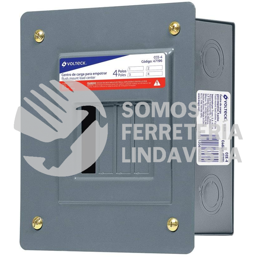47196 CCE-4 CENTRO DE CARGA EMPOTRABLE 4 POLOS VOLTECK - Ferreteria Lindavista