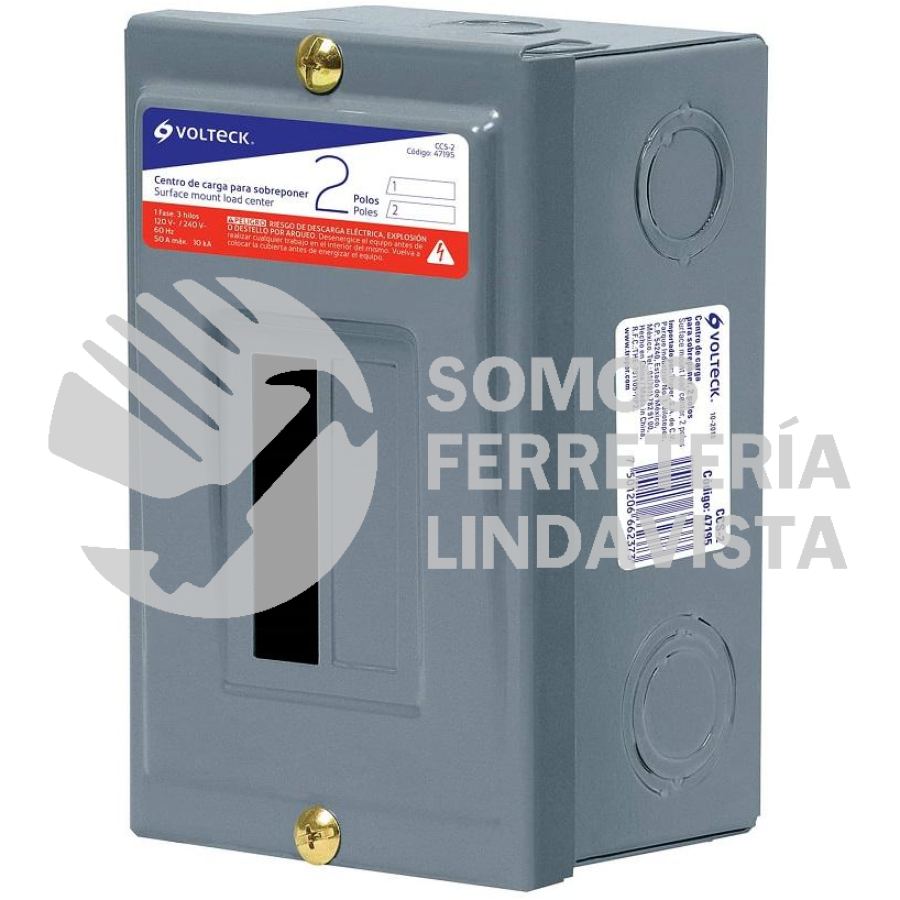 47195 CCS-2 CENTRO DE CARGA DE SOBREPONER 2 POLOS VOLTECK - Ferreteria Lindavista