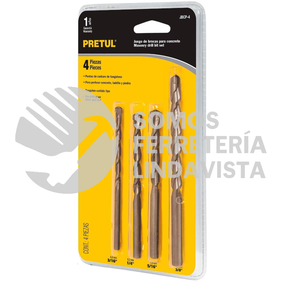 20700 JBCP-4 JUEGO DE 4 BROCAS PARA CONCRETO PRETUL - Ferreteria Lindavista