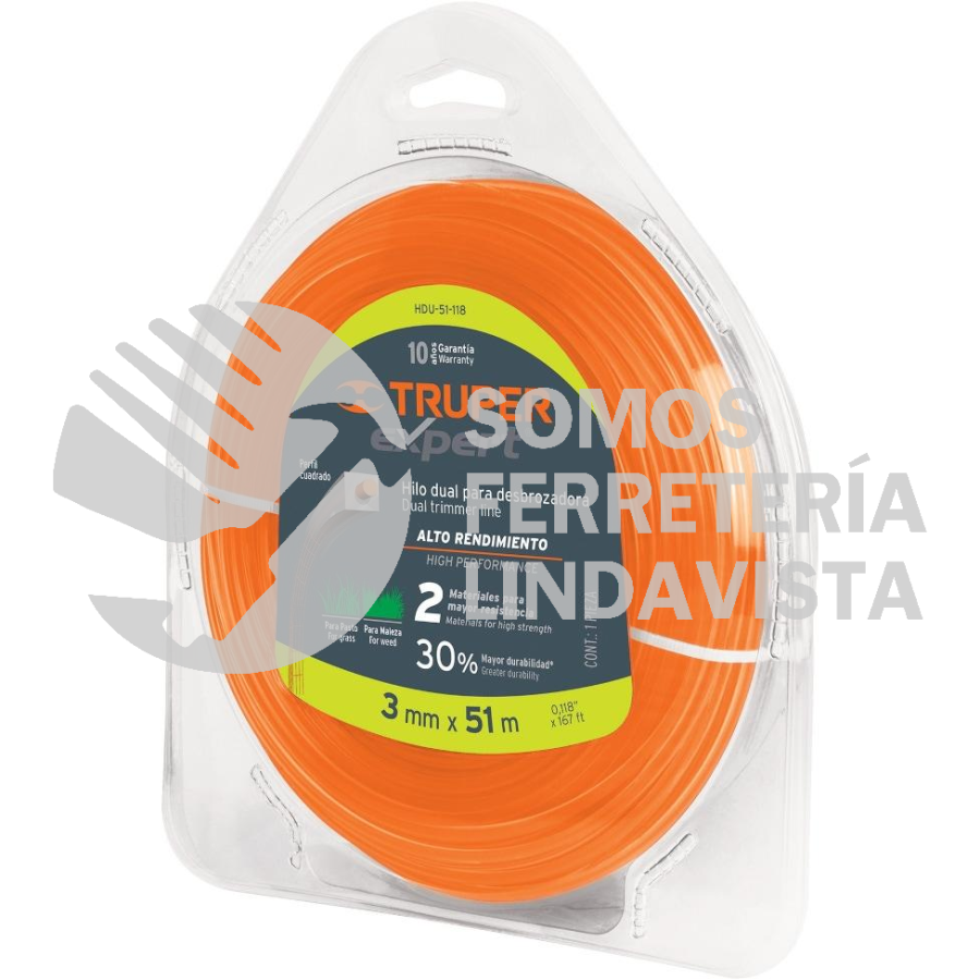 15967 HDU-51-118 ROLLO DE HILO PARA DESBROZADORA 3 MM X 51 M TRUPER ...