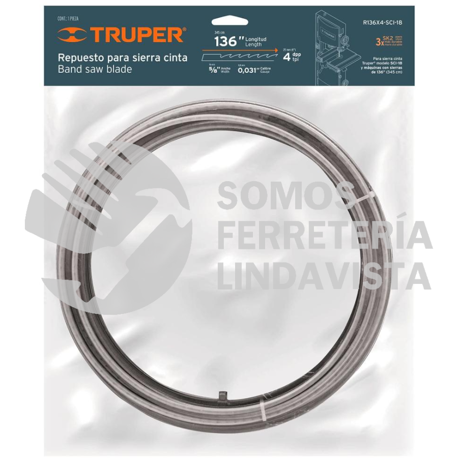 16279 R136X4-SCI-18 REPUESTO SIERRA 136" X 4 DPP PARA SIERRA CINTA SCI ...