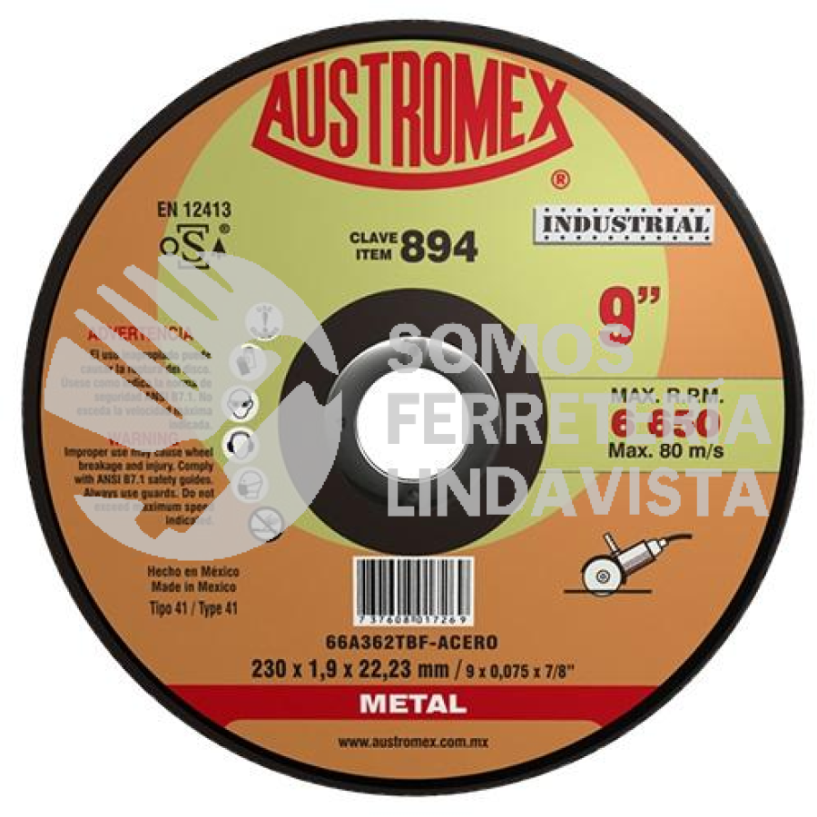 894 DISCO CORTE METAL INDUSTRIAL TIPO 41 GRANO 30 (9"X5/64"X7/8 ...