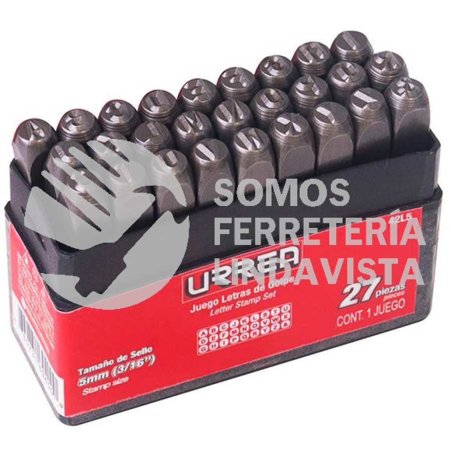 42L5 JUEGO DE LETRAS DE LA "A" A LA "Z" DE GOLPE 3/16", 27 PIEZAS URREA - Ferreteria Lindavista