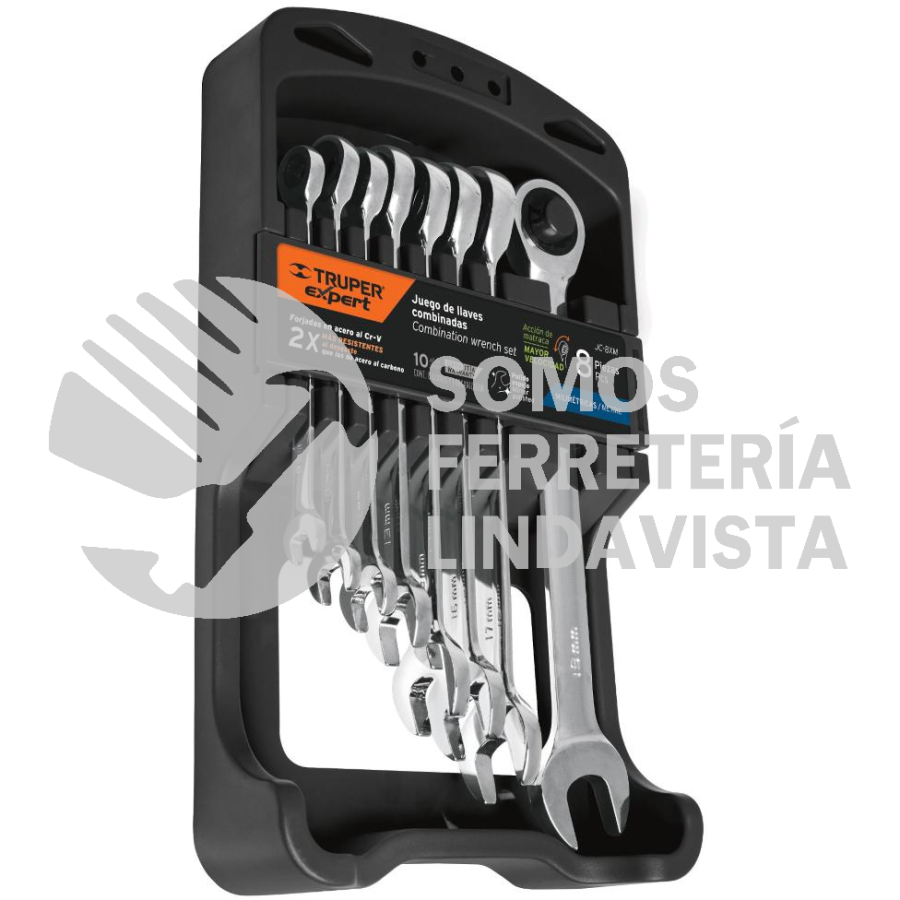 15816 JC-8XM JUEGO DE 8 LLAVES COMBINADAS MM PULIDAS CON MATRACA TRUPER - Ferreteria Lindavista