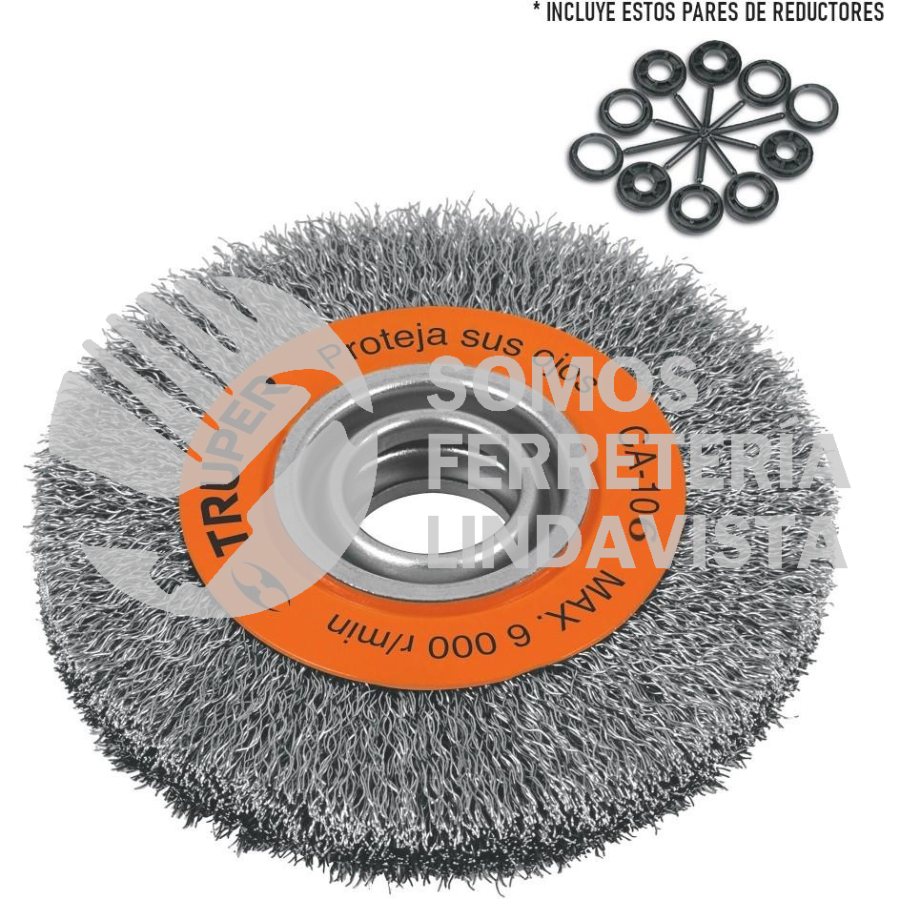 11526 CA-106 CARDA ALAMBRE ONDULADO 6" X 1-1/8" PARA ESMERIL TRUPER - Ferreteria Lindavista