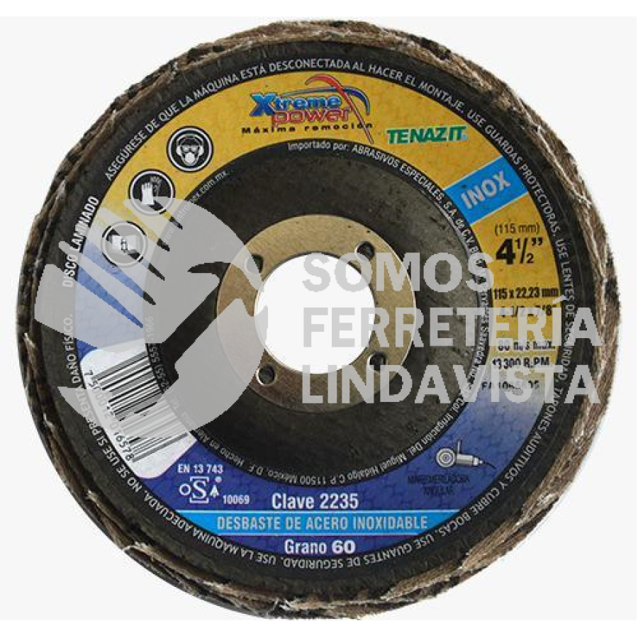 2235 DISCO LAMINADO XTREME POWER PARA INOXIDABLE GRANO 60 4-1/2"X7/8 ...