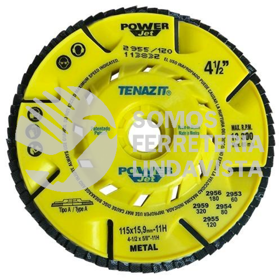 2955 DISCO LAMINADO POWER JET GRANO 120 (4-1/2"X5/8"-11) TENAZIT ...