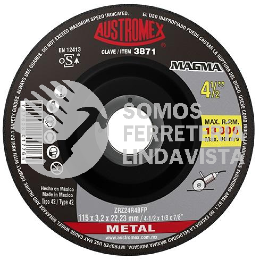 3871 DISCO CON CENTRO DEPRIMIDO PARA CORTE DE METAL MAGMA TIPO 42 GRANO ...