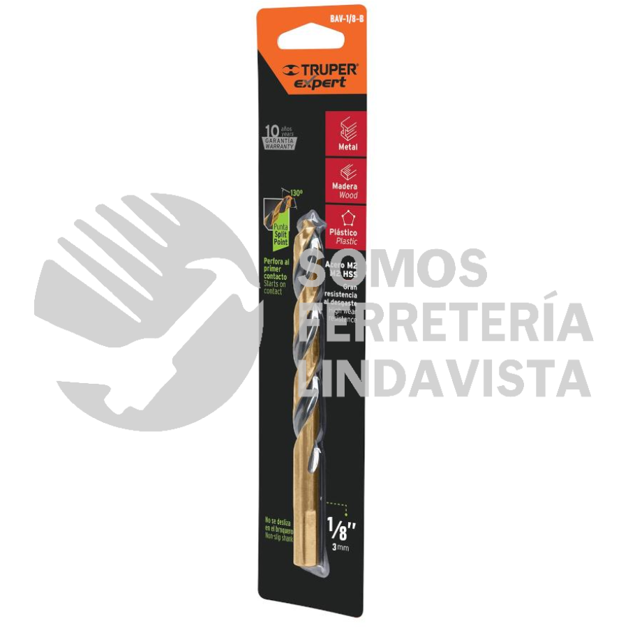 12740 BAV-1/8-B BROCA HSS 1/8" TRUGOLD PARA METAL EN BLISTER TRUPER ...