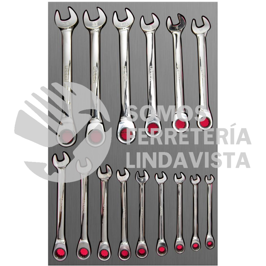 CH313L JUEGO DE 15 LLAVES COMBINADAS DE MATRACA METRICAS URREA - Ferreteria Lindavista