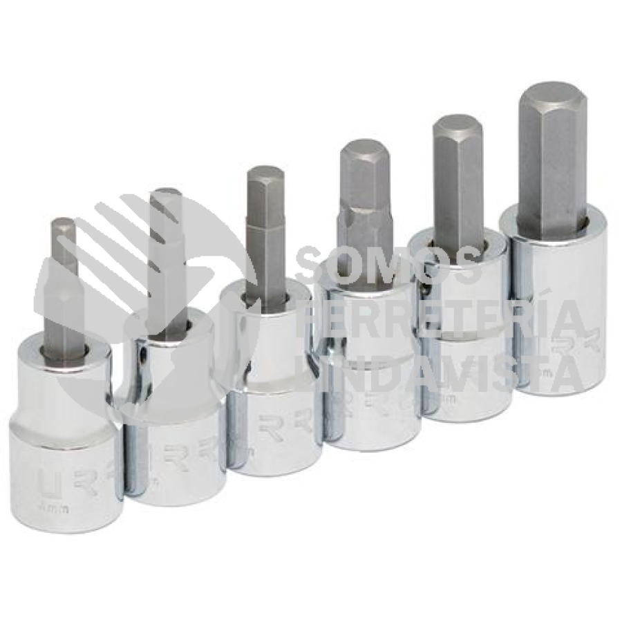 4990M6 JUEGO DE DADOS PUNTA HEXAGONAL CUADRO DE 3/8", 6 PUNTAS, METRICOS, 6 PIEZAS URREA ...