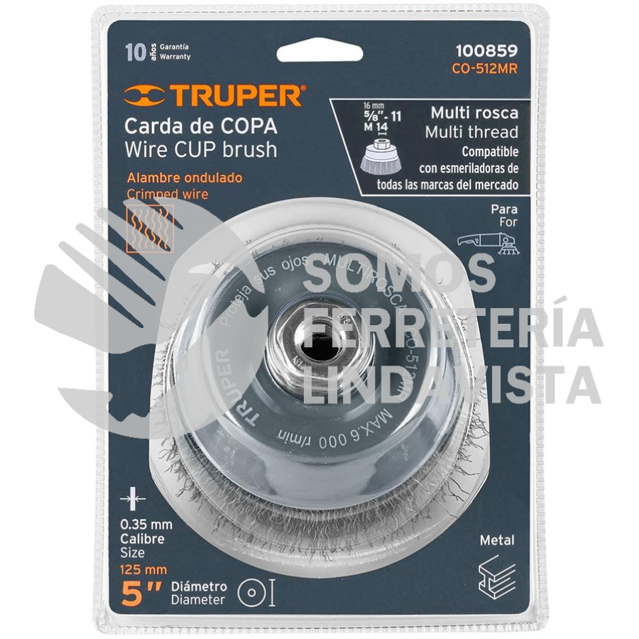 100859 CO-512MR CARDA COPA 5" ALAMBRE ONDULADO FINO MULTI-ROSCA TRUPER ...