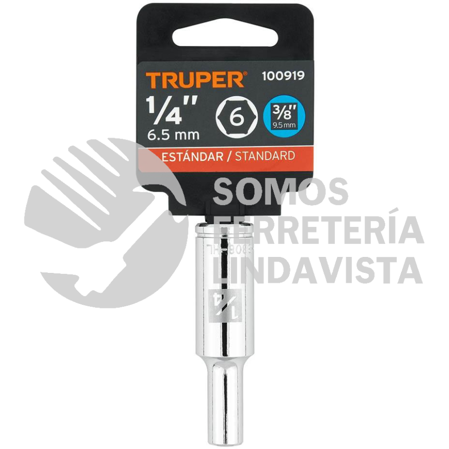 100919 D-3808-HL DADO LARGO DE 1/4" 6 PUNTAS CUADRO 3/8" TRUPER - Ferreteria Lindavista