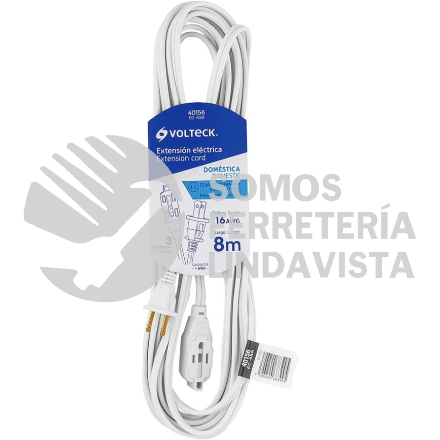 40156 ED-8BR EXTENSION ELECTRICA DOMESTICA 8 M BLANCA CON CLAVIJA RECTA ...