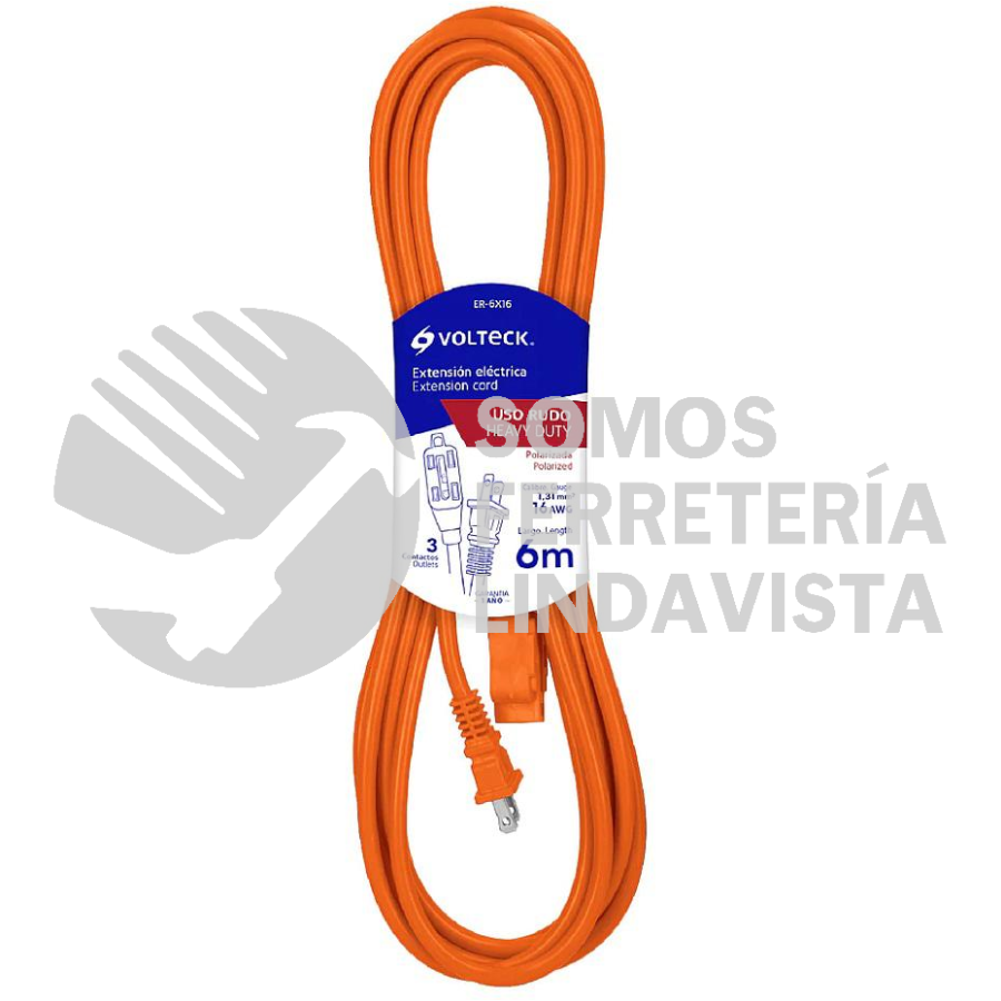 40189 ER-6X16S EXTENSION ELECTRICA USO RUDO 6M 2X16 AWG PARA 1 CLAVIJA ...