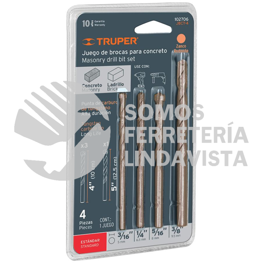 102706 JBCT-4 JUEGO DE 4 BROCAS PARA CONCRETO TRUPER - Ferreteria Lindavista