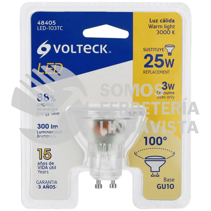 48405 LED-103TC LAMPARA TRANS. DE LED 3 W MR16 BASE GU10 LUZ CALIDA ...
