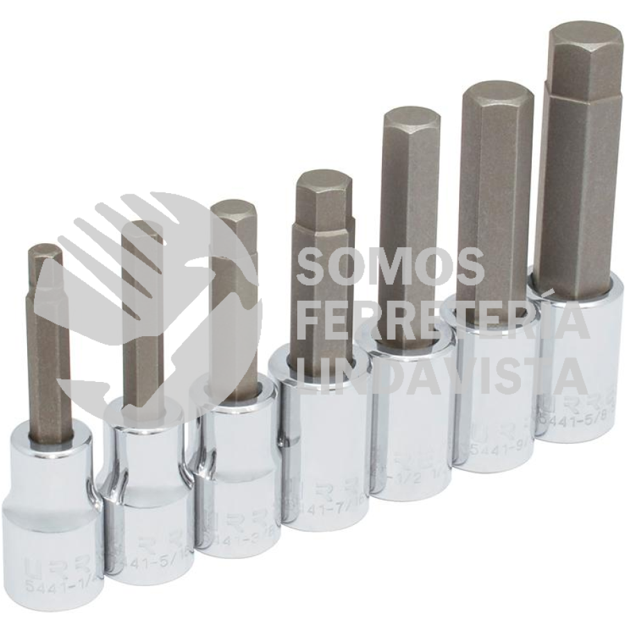 54417 JUEGO DE DADOS CON PUNTA HEXAGONAL CUADRO DE 1/2" 6 PUNTAS, EN PULGADAS EN RIEL, 7 PIEZAS ...