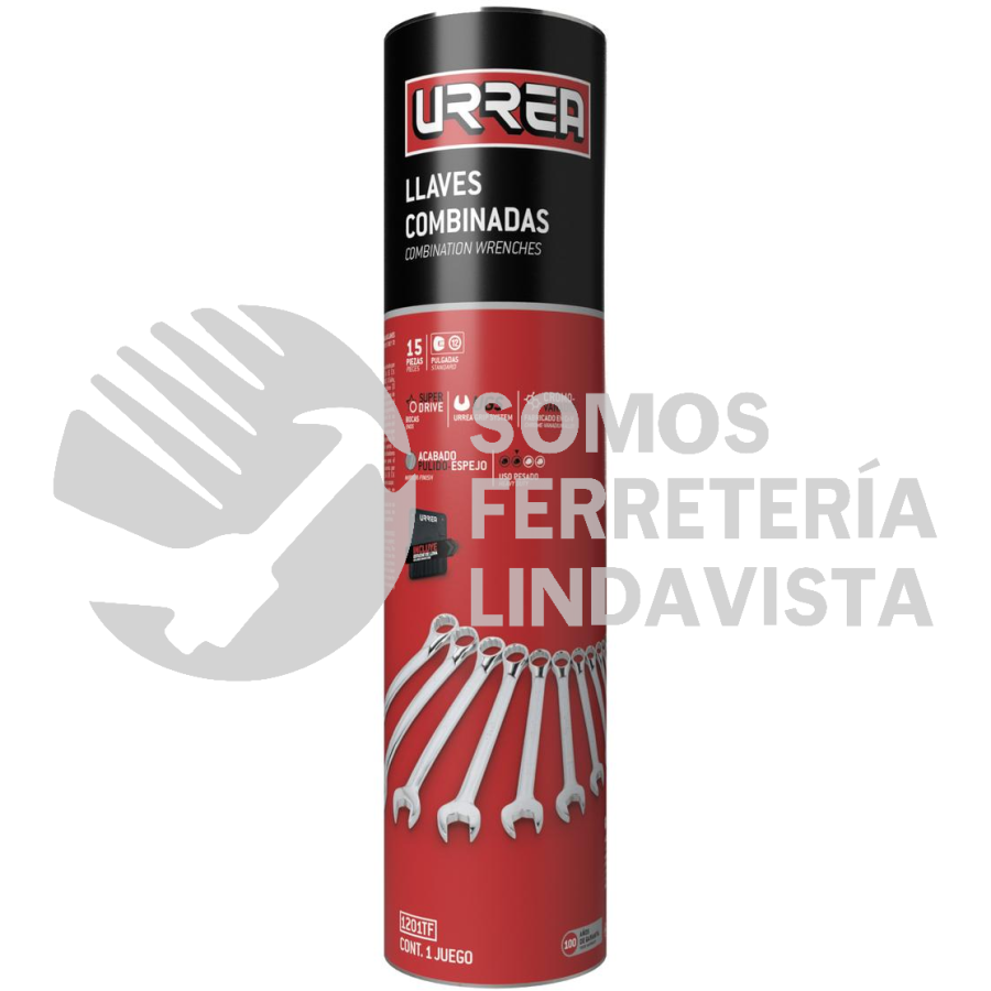 1201TF JUEGO DE LLAVES COMBINADAS PULIDO ESPEJO EN PULGADAS, 12 PUNTAS, 15 PIEZAS TUBO FC URREA ...