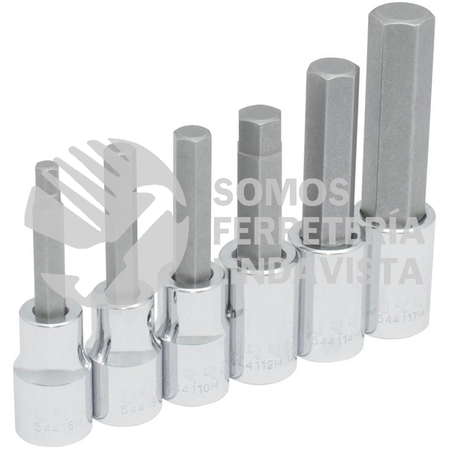 5441M6 JUEGO DE DADOS CON PUNTA HEXAGONAL CUADRO DE 1/2", 6 PUNTAS, METRICOS, 6 PIEZAS URREA ...