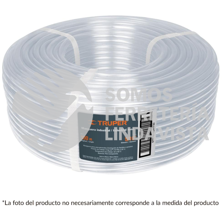 19865 MAN-1/4I METRO DE MANGUERA 1/4" INDUSTRIAL EN ROLLO DE 100 M TRUPER