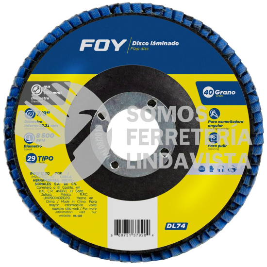 DL74 DISCO LAMINADO TIPO 29 GRANO 40, 7" FOY