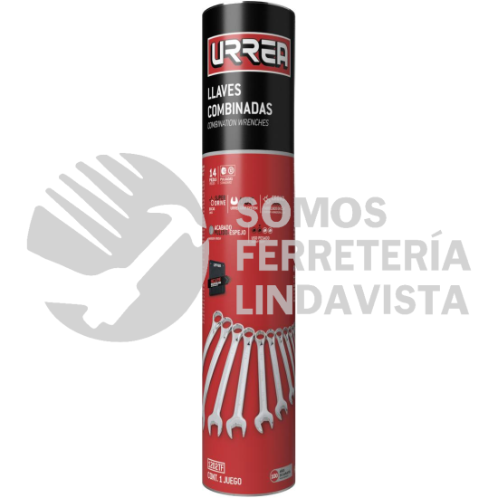 1202TF JUEGO DE LLAVES COMBINADAS PULIDO ESPEJO EN PULGADAS, 12 PUNTAS, 14 PIEZAS TUBO FC URREA